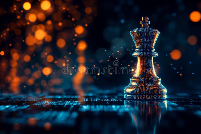 Abstract Cybersecurity Artwork with Chess Board and King Piece in ...