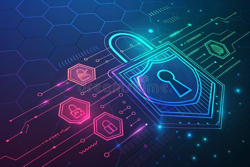 Abstract Cybersecurity Concept Design. Neon Colors - Generated by Ai ...