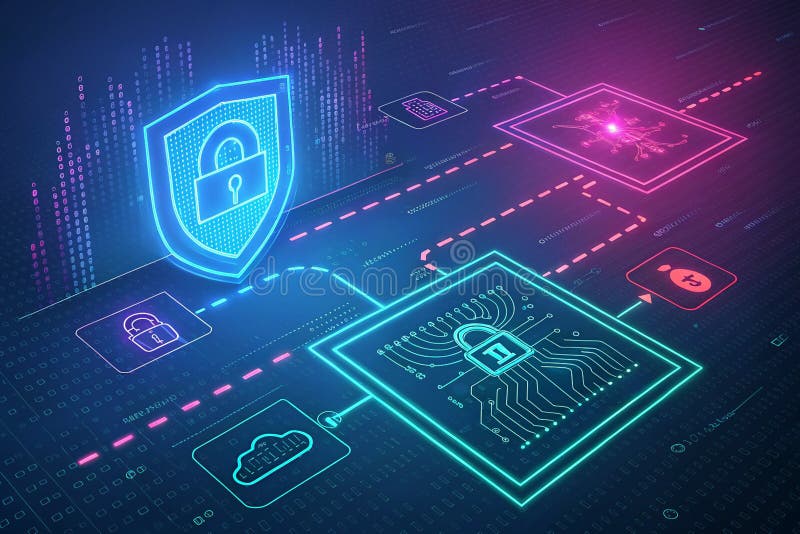 Abstract Cybersecurity Concept Design. Neon Colors - Generated by Ai ...