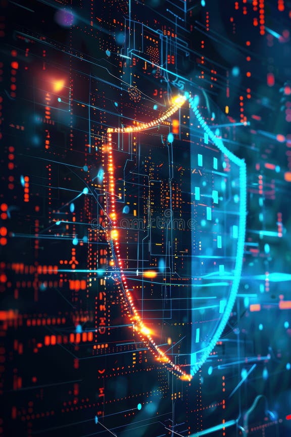 Abstract Cybersecurity Shield with Pixelated Data and Binary Code Visualization Stock Photo ...