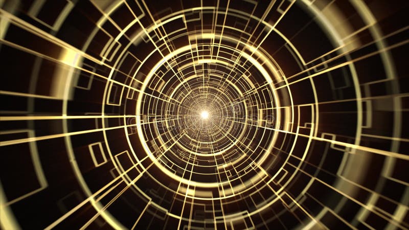 Abstract Cyberspace Tunnel Made of Glowing Yellow Digital Elements ...