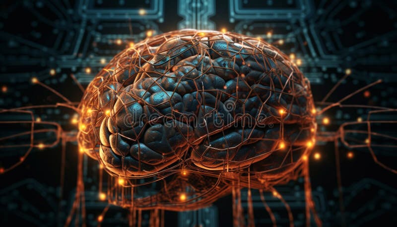 Abstract Cyborg Illuminated by Glowing Blue Patterns Communicates Via ...