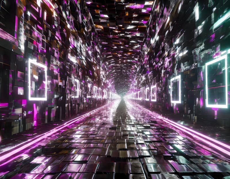 Abstract Background 3d Animation, Neon Tunnel with Rotating Square ...
