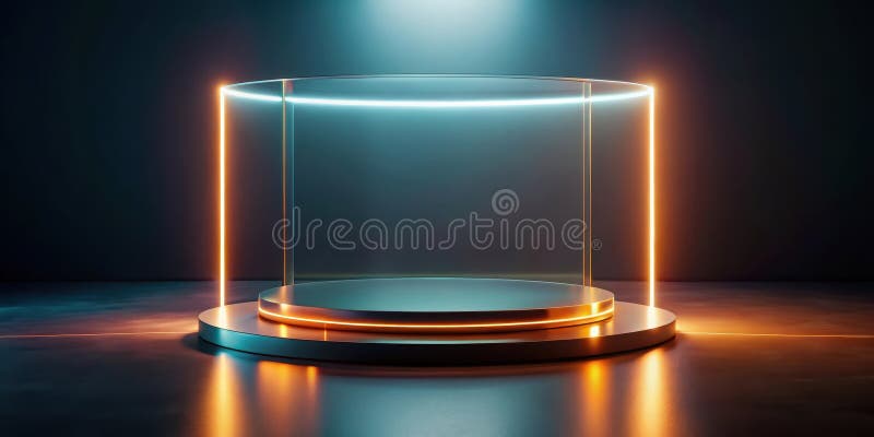 Abstract Cylindrical Display Platform with Neon Lighting Effects ...