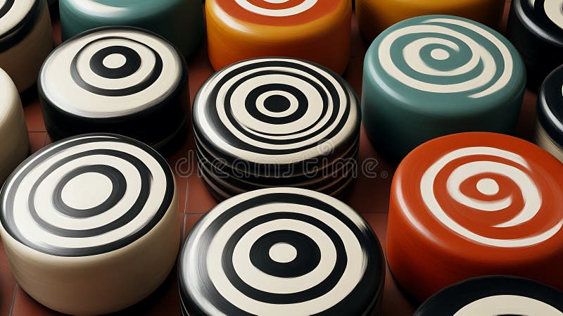 Abstract Cylindrical Forms with Concentric Circular Designs Stock Photo ...