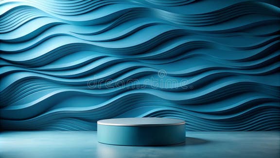 Abstract Cylindrical Platform before a Blue Wavy Wall. Generative AI ...
