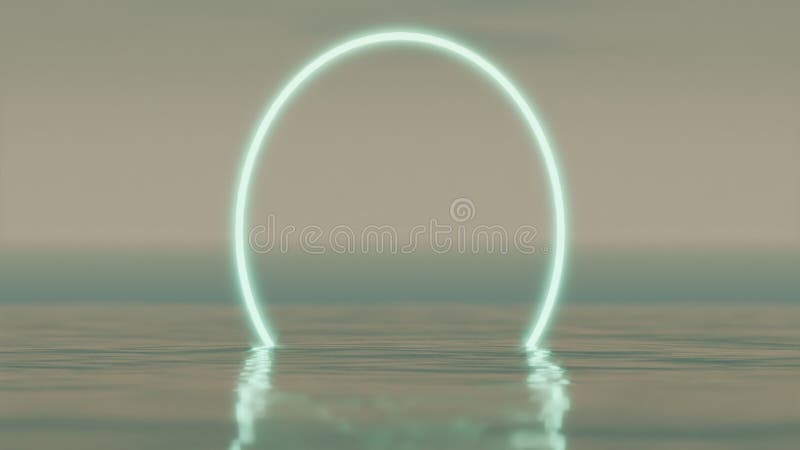 Abstract 3D Animation Featuring a Glowing Ring Floating Over Calm Water ...