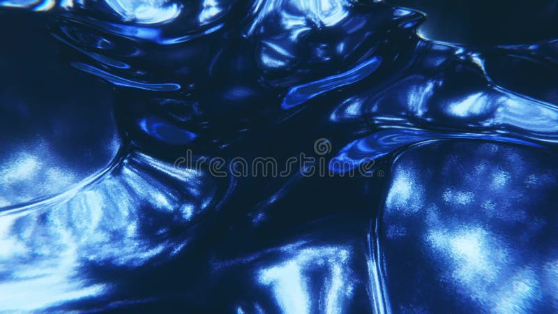 Abstract 3D Animation of Glitter Chrome Metallic Oil Neon Blue Puddle ...