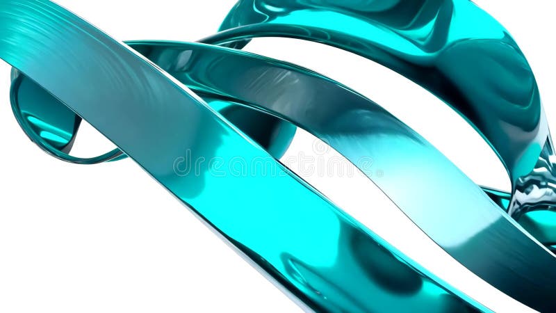 Abstract 3D Animation: Teal and Silver Flowing Ribbons on White ...