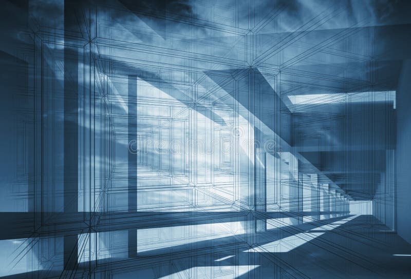 Abstract 3d Architecture Background with Blue Perspective Stock ...