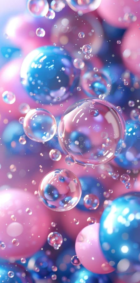 Abstract 3D Art with Pink and Blue Bubbles Creating a Dreamy Atmosphere ...