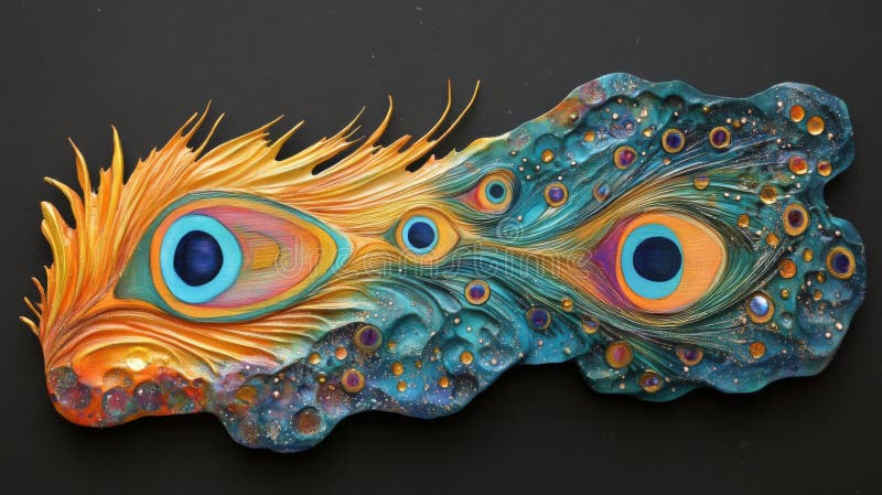 Abstract 3D Artwork Featuring a Peacock Feather with Multiple Eyes ...