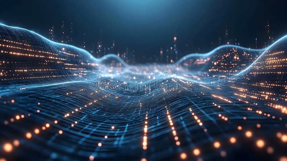 Abstract 3D Background: Blue Digital Grid with Glowing Lights Stock ...