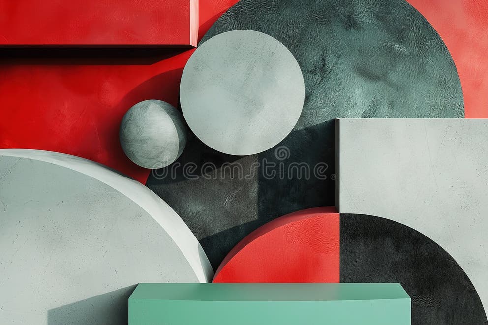 Abstract 3D Background with Circular and Rectangular Shapes in Red ...