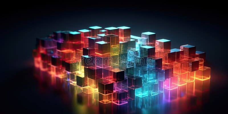 Abstract 3d Background Colorful Glowing Cubes Pattern Texture Generative Ai Stock Illustration