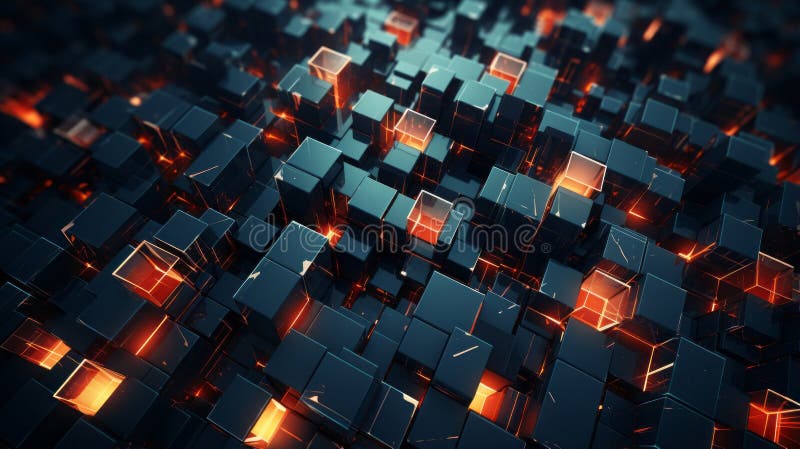 Abstract 3d Background with Cubes and Fire Stock Illustration ...