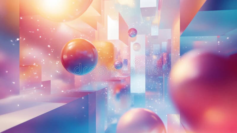 Abstract 3D Background with Floating Spheres and Geometric Shapes Stock ...