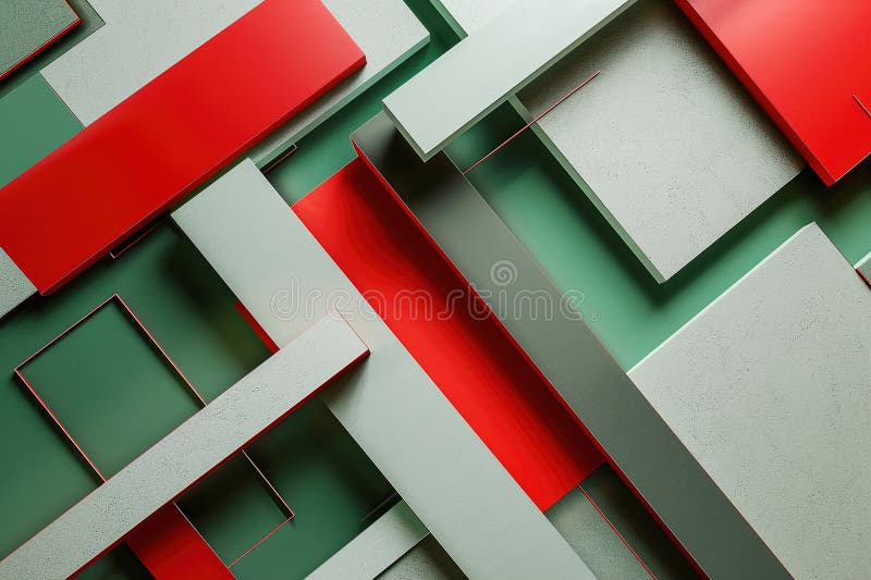 Abstract 3D Background of Geometric Layers in Red and Green with a ...