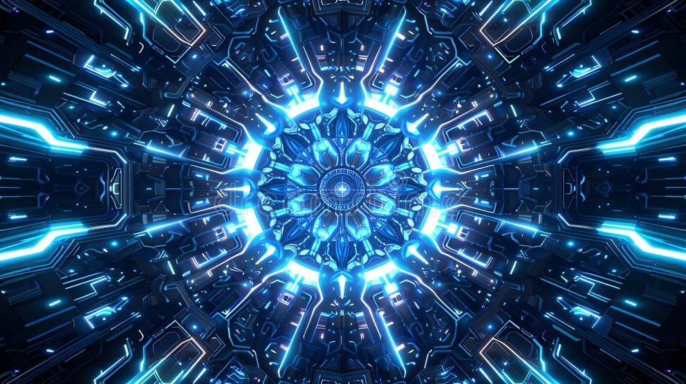 Abstract 3D Background: Glowing Blue Tech Mandala Stock Illustration - Illustration of blue ...