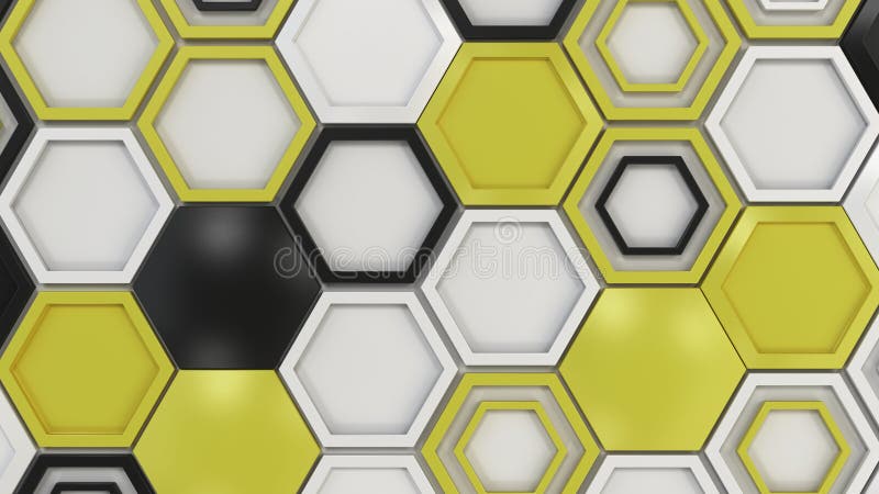 Abstract 3d Background Made of Black, White and Yellow Hexagons on ...