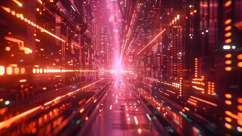 Abstract 3D Background Red Cityscape Lights Stock Illustration ...