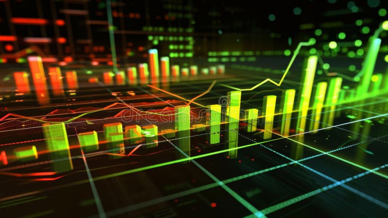 Abstract 3D Bar Chart with Glowing Data Visualization Elements Stock ...