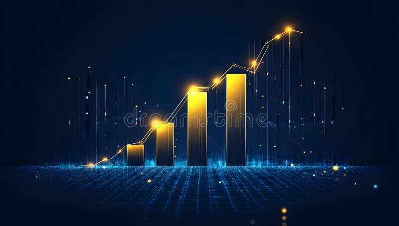 Abstract 3D Bar Chart with Rising Arrow Digital Data Visualization of ...