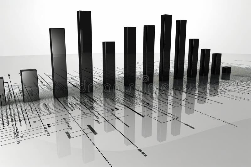 Abstract 3D Bar Graph Overlaid on Digital Circuit Lines Representing ... Abstract 3D Bar Graph Overlaid on Digital Circuit Lines Representing ...
