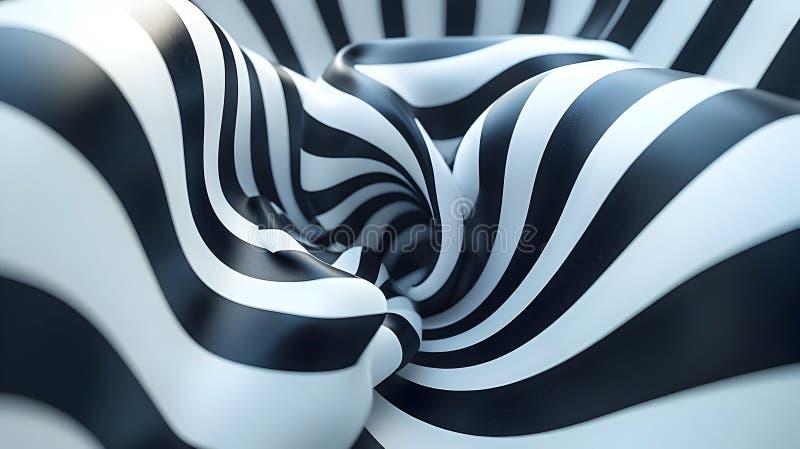 Abstract 3D Black and White Stripes Curved Pattern Stock Illustration ...