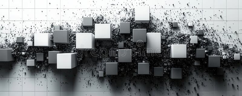 Abstract 3D Black and White Wallpaper with Dynamic Cubes and Gray Color ...