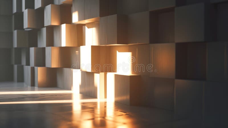 Abstract 3D Blocks with Sunlight Casting through Geometric Forms Stock ...