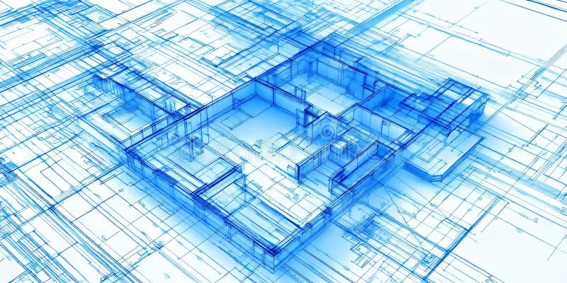 Abstract 3D Blueprint of a Modern House Design, Architectural Floor ...