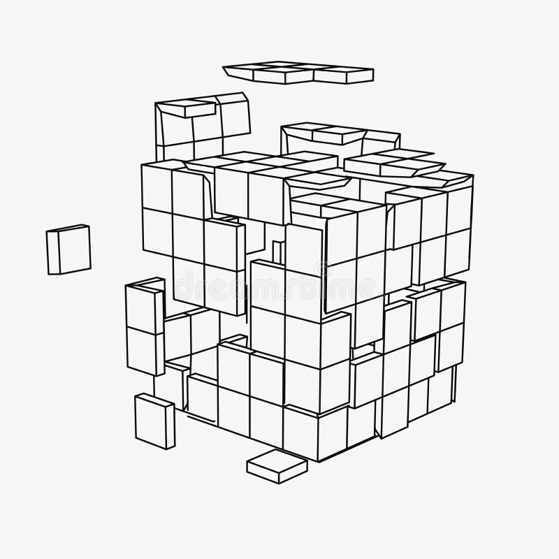 Abstract 3d Broken Cube. Composition with Squares. 3d Vector ...