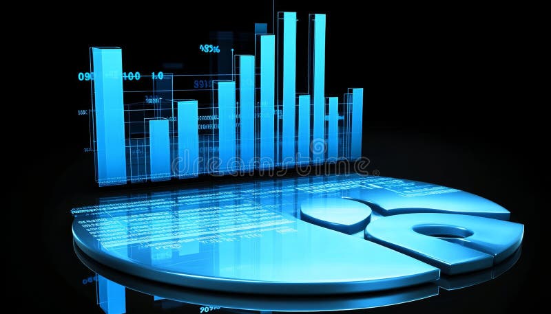 Abstract 3D Chart and Graph on Glossy Disc High-Tech Analytics and Data ...