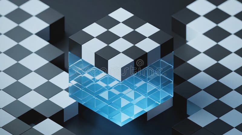 Abstract 3D Checkerboard Cube, Modern Geometric High Quality Image ...