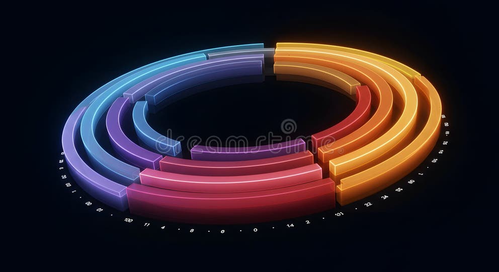 Abstract 3D Circular Chart Data Visualization: Neon Glow Rings Colorful ...