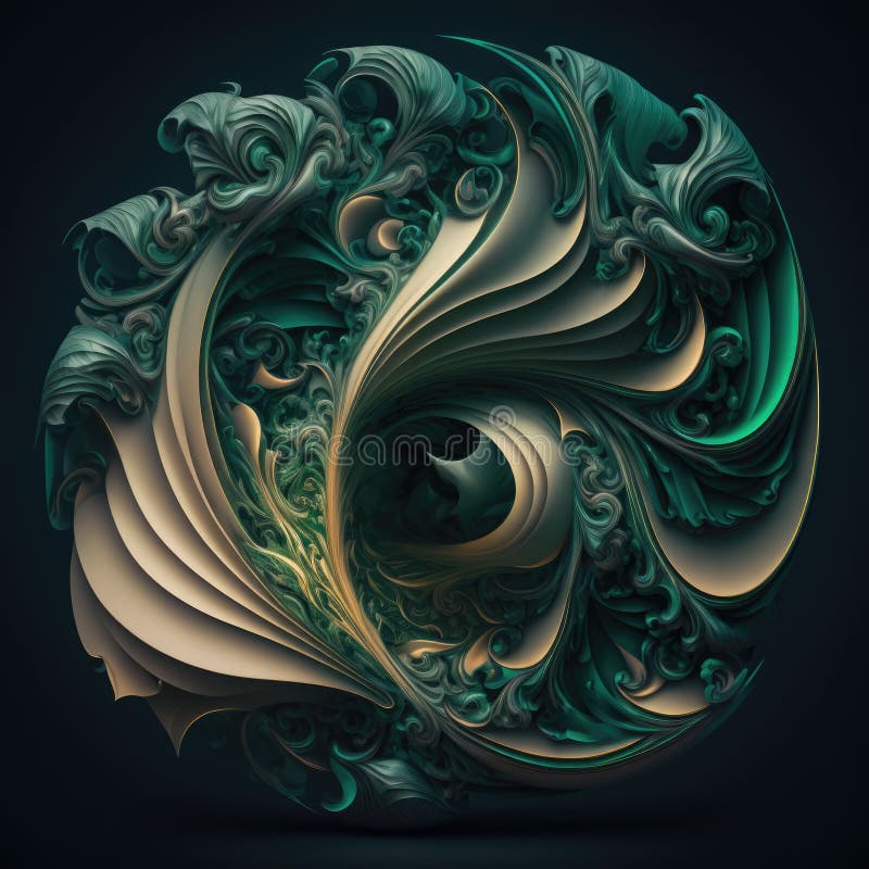 Abstract 3d Circular Object with Emerald Green and Golden Waves on ...