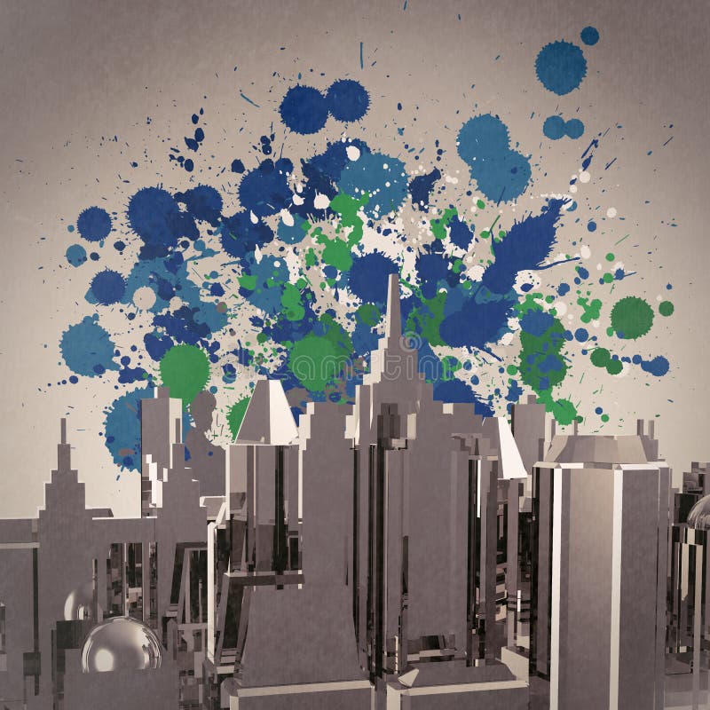 Abstract 3d City on Splash Colors Background Stock Illustration ...