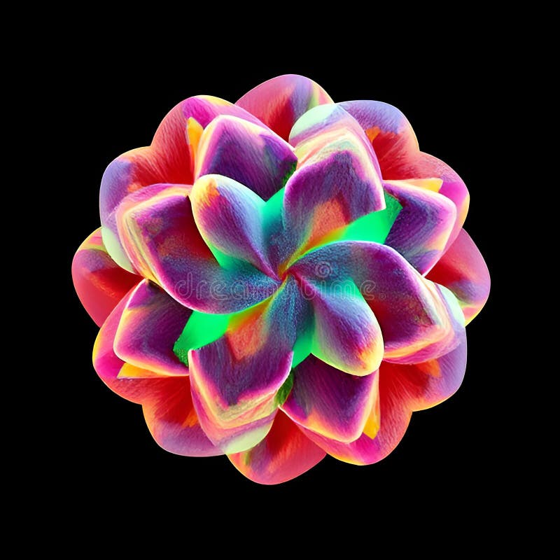 Abstract 3D Colorful Textured Flower-like Shape Isolated at Black ...