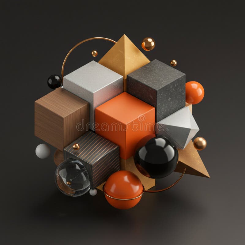Abstract 3D Composition Featuring Geometric Shapes, Including Cubes ...