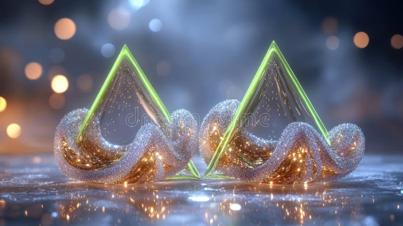 Abstract 3D Composition Featuring Glowing Pyramids and Fluid Shapes ...