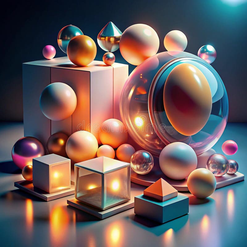 Abstract 3D Composition of Geometric Shapes Stock Illustration ...
