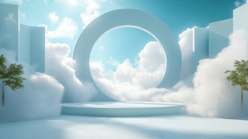 Abstract 3D Composition. Light Blue Background with Soft White Clouds ...