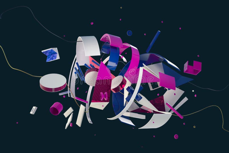 Abstract 3D Composition with Random Elements and Shapes in Space Stock ...