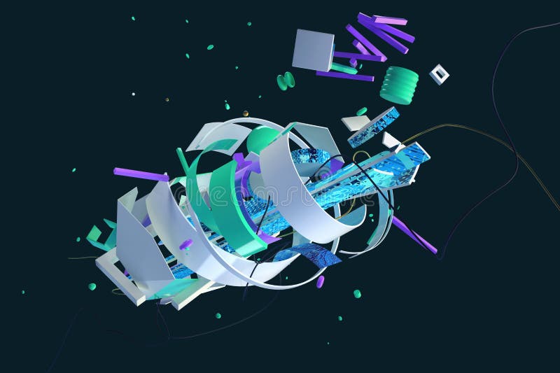 Abstract 3D Composition with Strange Things and Objects in Space Stock ...