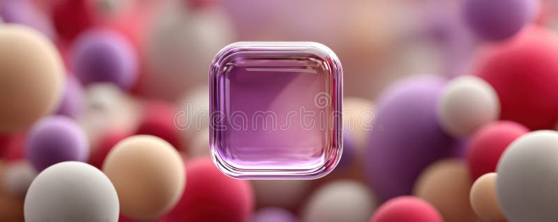 Abstract 3D Composition with Transparent Glass Square and Soft Spheres ...