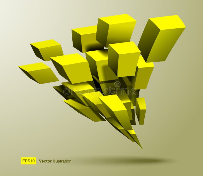 Abstract 3d Composition of Yellow Cube Shapes in Perspective. Building ...