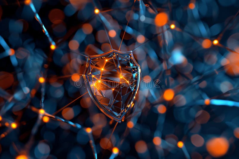 An Abstract 3D Concept Showing a Shield Enveloping a Network Stock ...