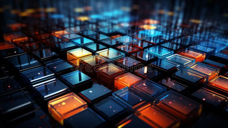 Abstract 3d Cube Background with Orange and Blue Lights Stock ...