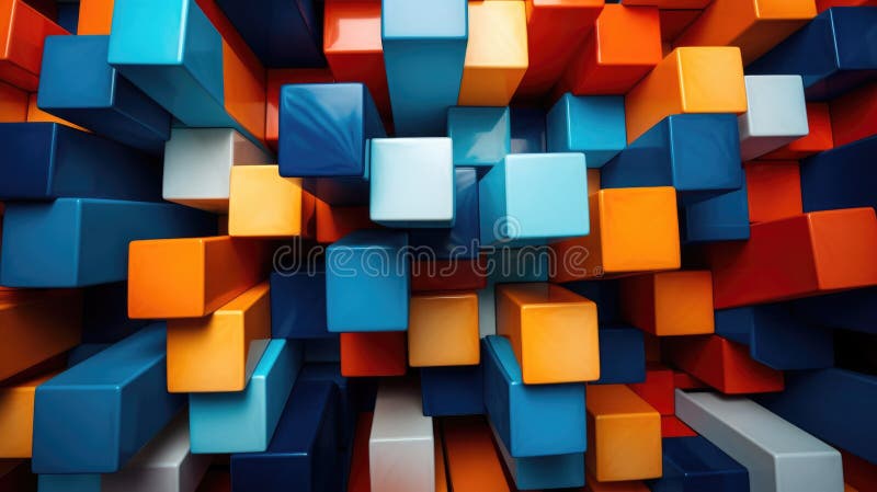 Abstract 3d Bars Background with Orange, Blue and White Cubes, AI Stock ...